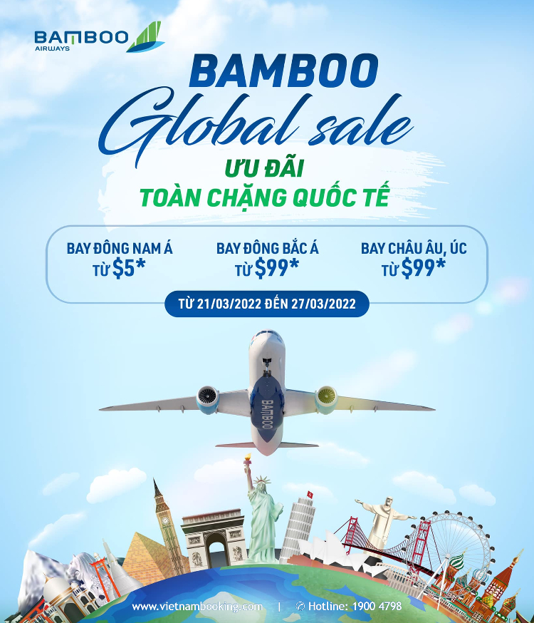 Bamboo Airways Ưu Đãi Toàn Mạng Bay Nội Địa và Quốc Tế