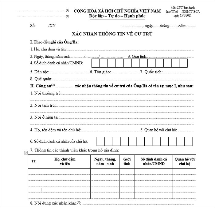 Tải ngay 200+ Mẫu xác nhận hộ khẩu CT07 Miễn phí